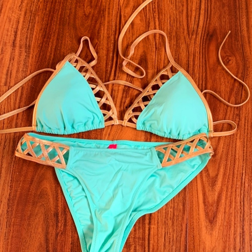 Aqua And Gold Victoria Secret Bathing Suit Gem